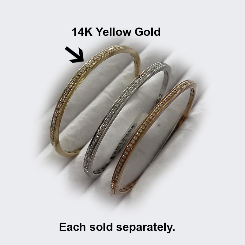 14k Yellow Gold Hinged Bangle Bracelet with Bead Set Diamonds